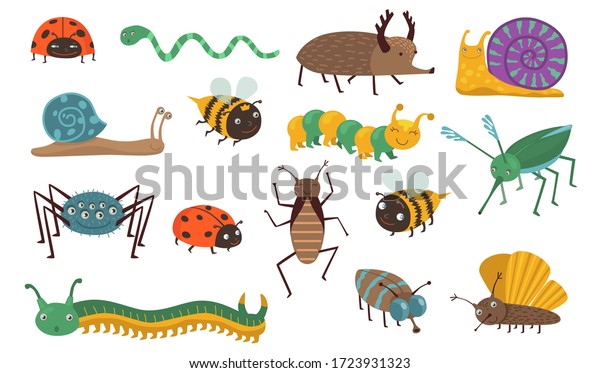 Cartoon Insects Set Funny Bugs Caterpillar Stock Vector (Royalty Free ...