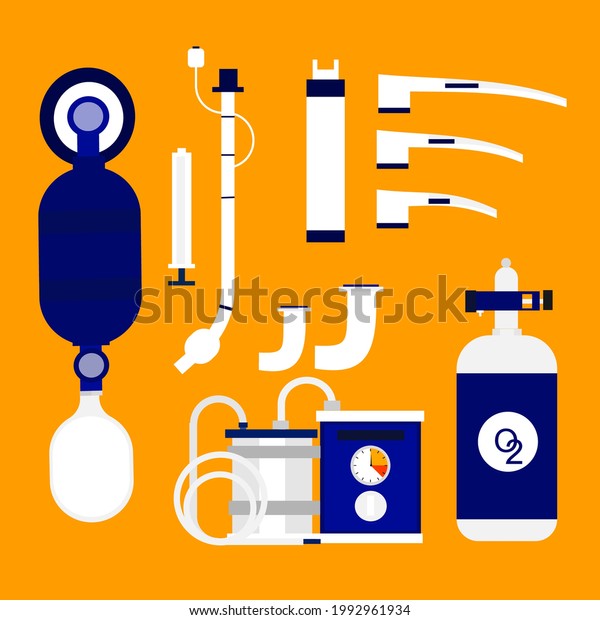 Cartoon Intubation Items On Yellow Background Stock Vector (Royalty ...