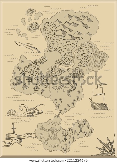 Cartoon Island Map Template Next Level Stock Vector (Royalty Free ...