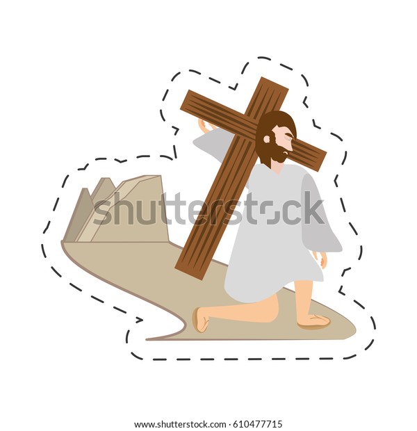 Cartoon Jesus Christ Falls First Time 스톡 벡터(로열티 프리) 610477715 ...