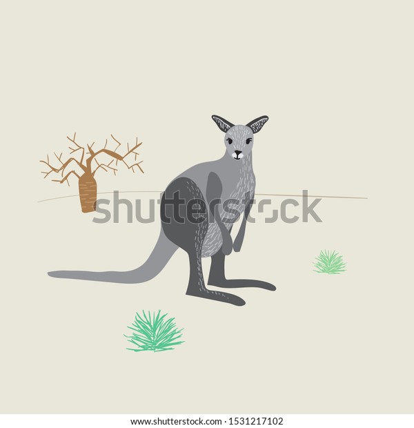 Cartoon Kangaroo Boab Tree Australian Wildlife Stock Vector (Royalty ...