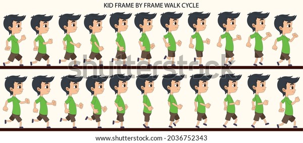 Cartoon Kid Character Side Walk Cycle Stock Vector (Royalty Free ...