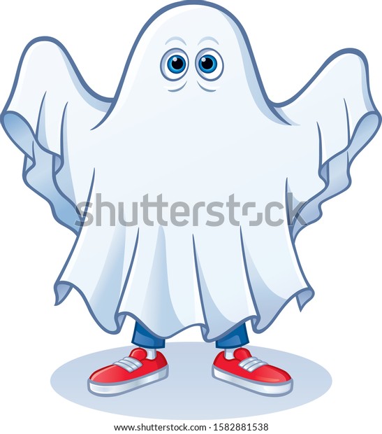 Cartoon Kid Dressed Ghost Halloween Wearing Stock Vector (Royalty Free ...