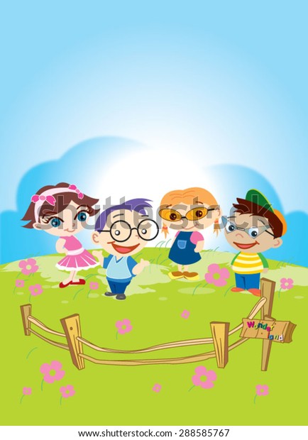 Cartoon Kid On Grass Stock Vector (Royalty Free) 288585767