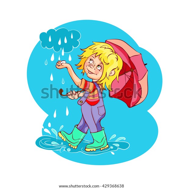 Cartoon Kid Playing Rain Vector Illustration Stock Vector (Royalty Free ...