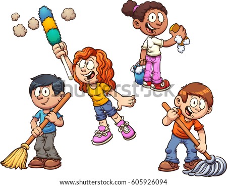 Immagine vettoriale a tema Cartoon Kids Cleaning Up Vector Clip ...
