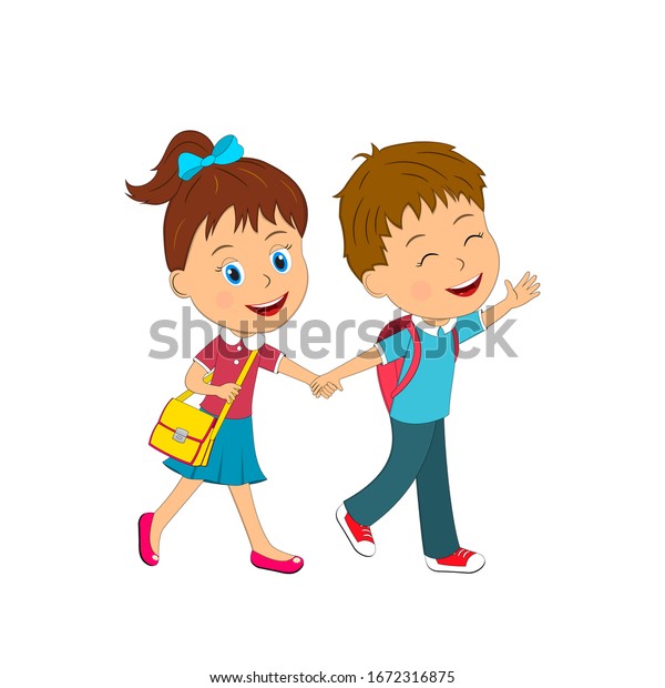 Cartoon Kids Going School Vector Stock Vector (Royalty Free) 1672316875 ...