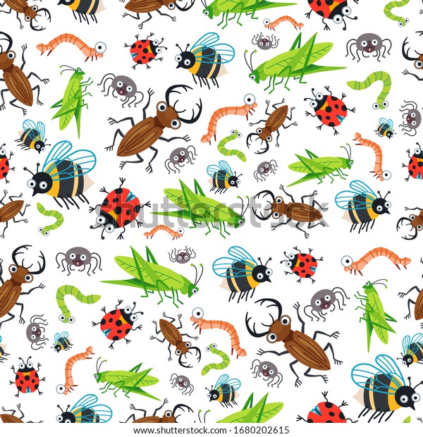 Cartoon Kids Cartoon Insects Seamless Pattern Stock Vector (Royalty ...