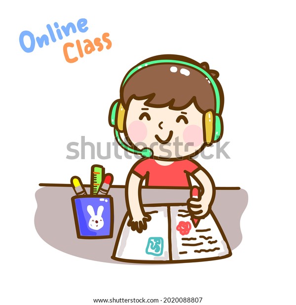 Cartoon Kids Online Class Vector: เวกเตอร์สต็อก (ปลอดค่าลิขสิทธิ์ ...