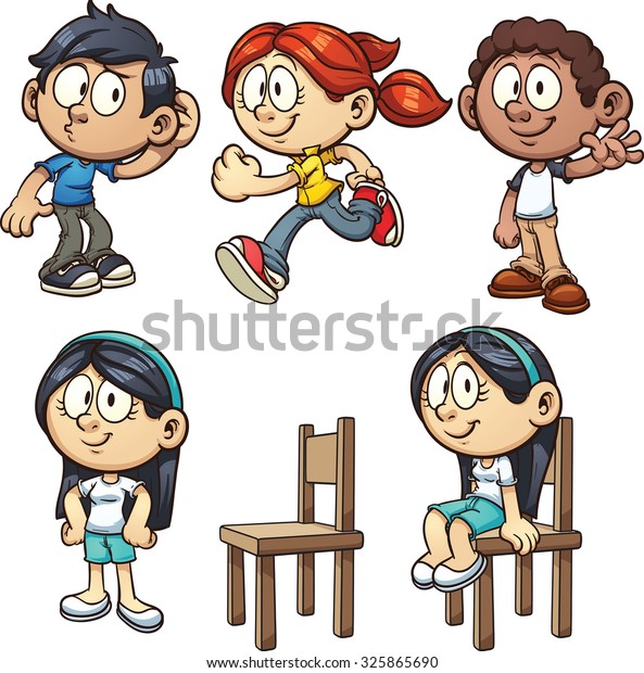 Cartoon Kids Performing Different Actions Vector Stock Vector (Royalty ...