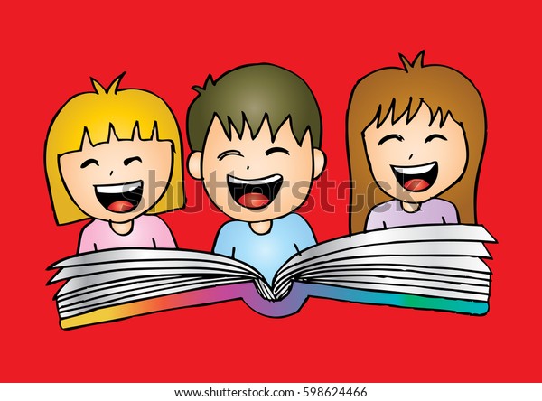 Cartoon Kids Reading Book Stock Vector (Royalty Free) 598624466 ...