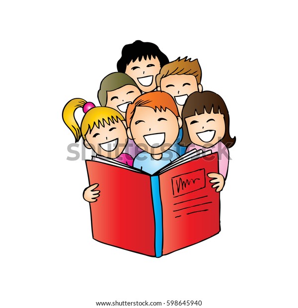 Cartoon Kids Reading Book Stock Vector (Royalty Free) 598645940 ...