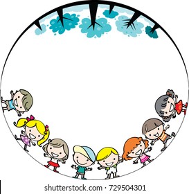 Cartoon Kids Trees Circle Border: เวกเตอร์สต็อก (ปลอดค่าลิขสิทธิ์ ...