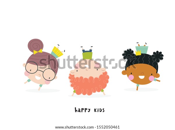 Cartoon Kids Vector Print Funny Children Stock Vector (Royalty Free ...