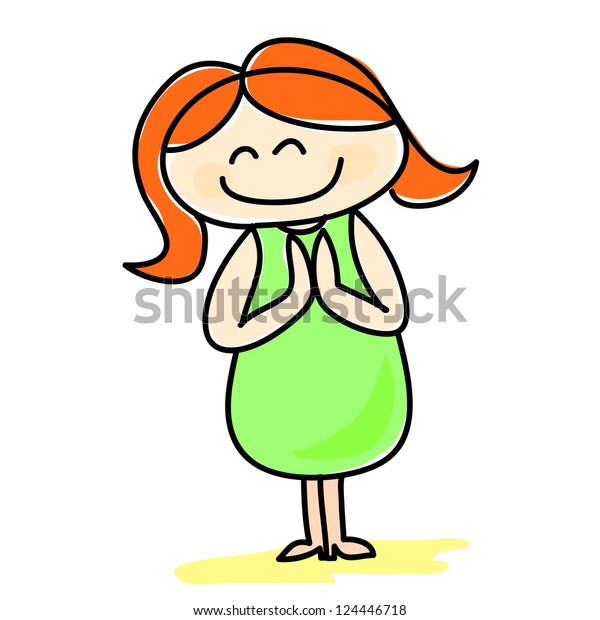 cartoon lady bow and pay respect illustration