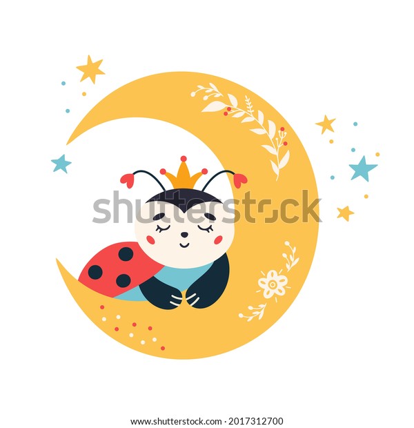 Cartoon Ladybug Cute Moon Stars Bug Stock Vector (Royalty Free ...