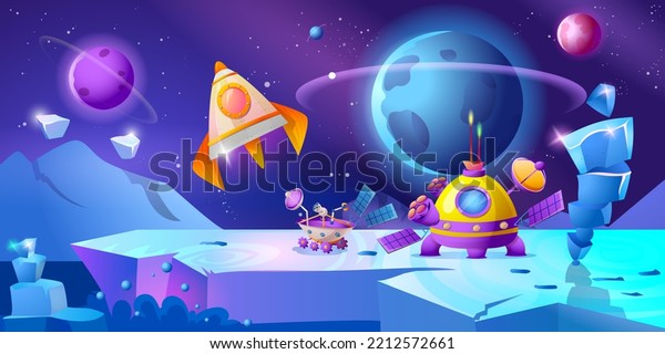Cartoon Landscape Outer Space Glowing Crystal Stock Vector (Royalty ...