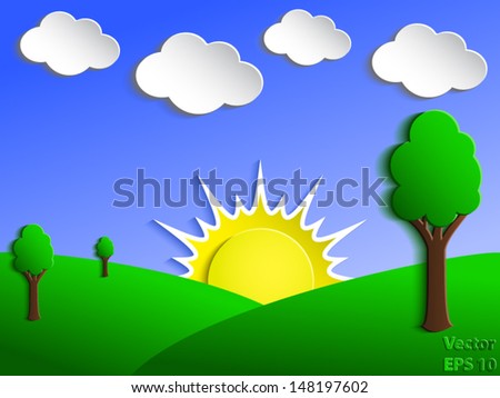 Cartoon Landscape Rising Sun Vector Background Stock Vector (Royalty ...