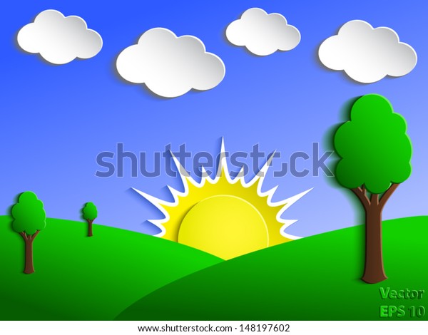 Cartoon Landscape Rising Sun Vector Background Stock Vector (Royalty ...