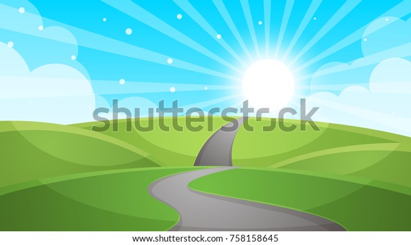 Cartoon Landscape Road Illustration Vector Eps Stock Vector (Royalty ...