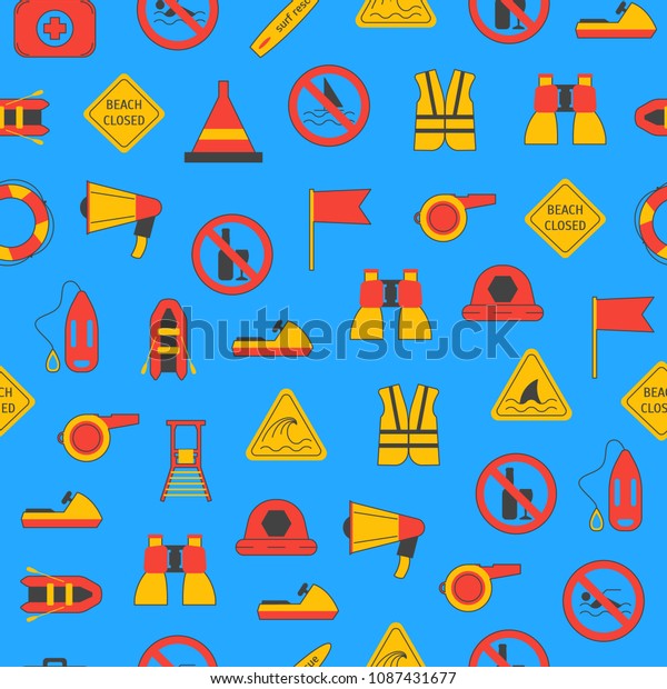 Cartoon Lifeguard Seamless Pattern Background Security Stock Vector ...