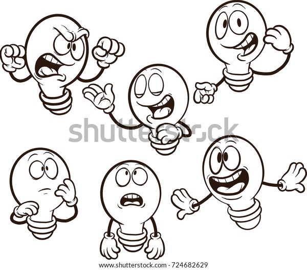 Cartoon Light Bulb Different Expressions Vector Stock Vector (Royalty ...