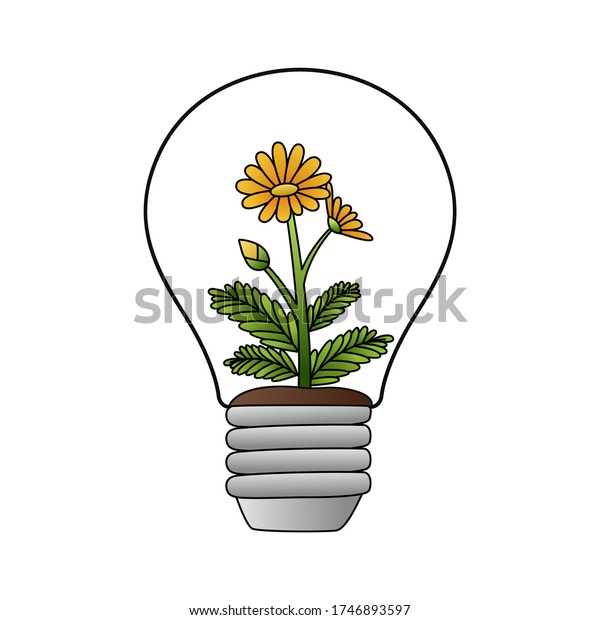 Cartoon Light Bulb Flower On White Stock Vector (Royalty Free ...