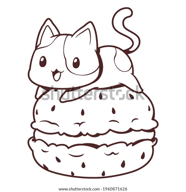 Cartoon Line Art Cute Macaron Cat Stock Vector (Royalty Free) 1960871626