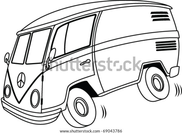 Cartoon Line Art Van Stock Vector (Royalty Free) 69043786