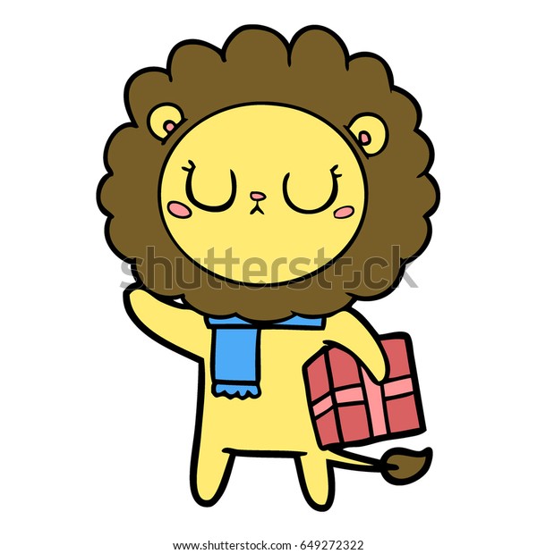 Cartoon Lion Christmas Present Stock Vector (Royalty Free) 649272322