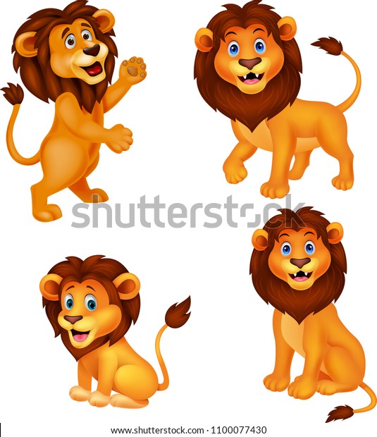 Cartoon Lion Collection Set Stock Vector (Royalty Free) 1100077430