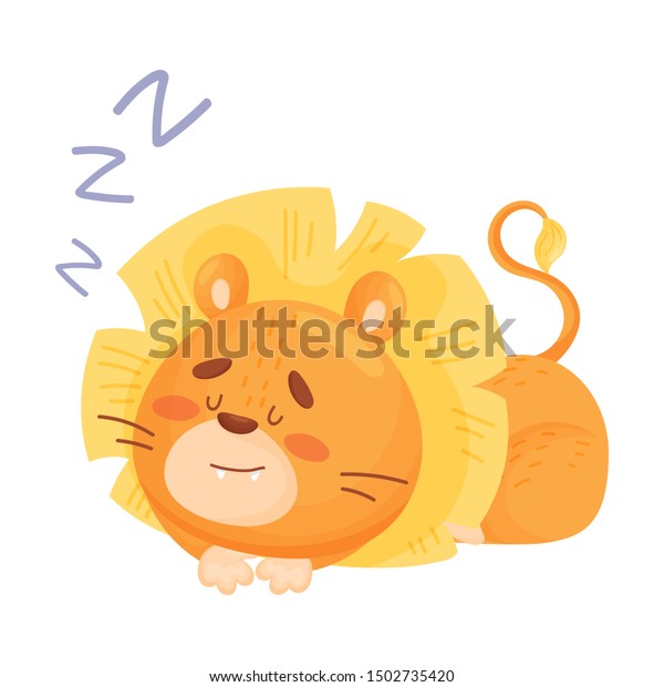 Cartoon Lion Cub Sleeping Vector Illustration Stock Vector (Royalty ...