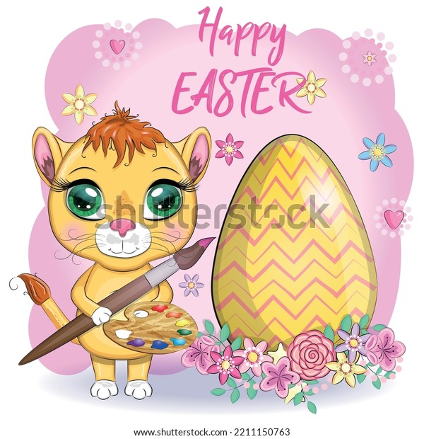 Cartoon Lion Easter Egg Character Beautiful Stock Vector (Royalty Free ...