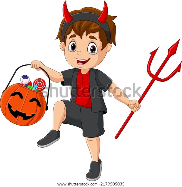 Cartoon Little Boy Costume Devil Holding: เวกเตอร์สต็อก (ปลอดค่า ...