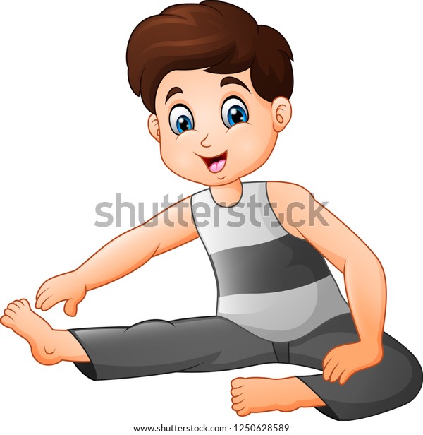 Cartoon Little Boy Doing Exercises Stock Vector (Royalty Free) 1250628589
