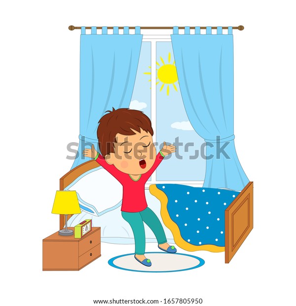 Cartoon Little Boy Waking Upillustrationvector: เวกเตอร์สต็อก (ปลอดค่า ...