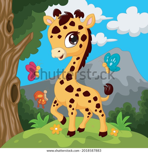 Cartoon Little Giraffe Jungle Stock Vector (Royalty Free) 2018587883 ...