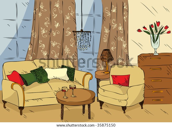 Cartoon Living Room Stock Vector (Royalty Free) 35875150