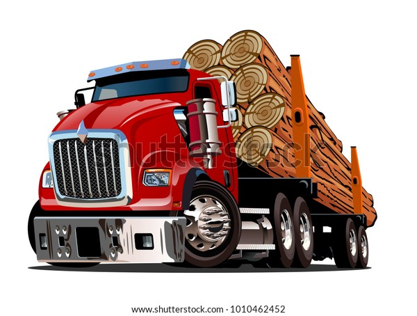 Cartoon Logging Truck Isolated On White 스톡 벡터(로열티 프리) 1010462452 ...