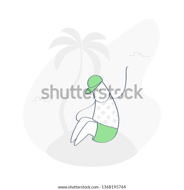Cartoon Lonely Character Trapped On Tiny Stock Vector (Royalty Free ...