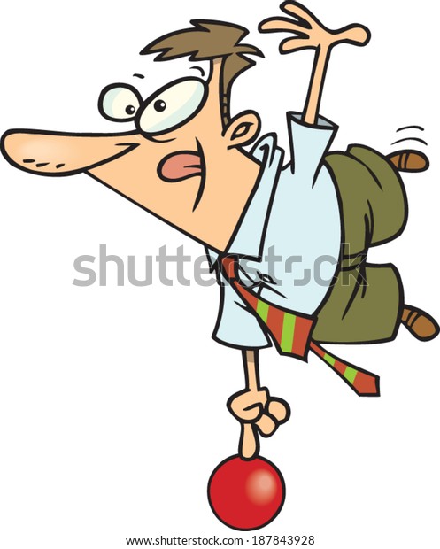 Cartoon Man Balancing On Ball One: vector de stock (libre de regalías ...