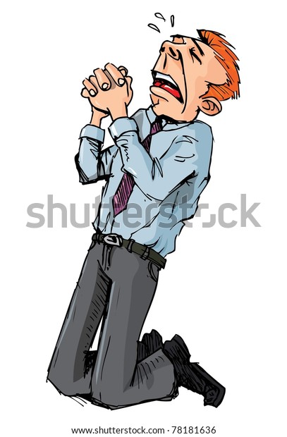 Cartoon Man Begging Mercy Isolated On: vector de stock (libre de ...