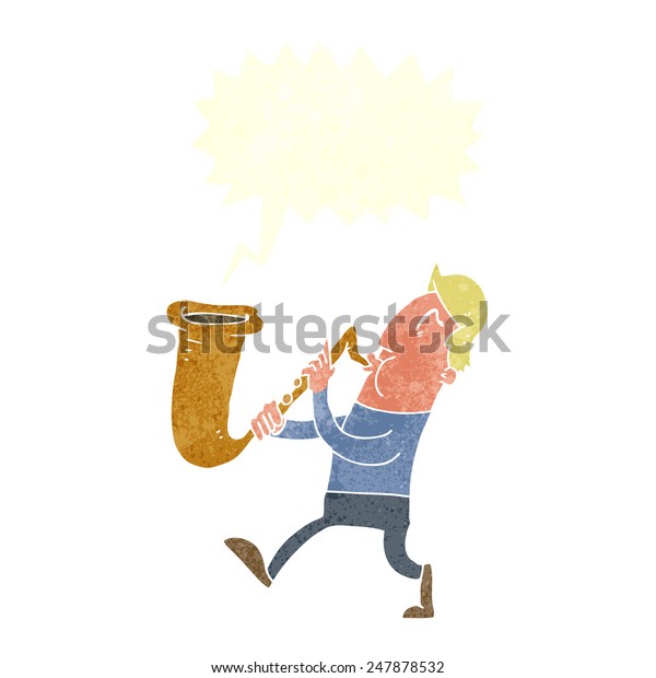 Cartoon Man Blowing Saxophone Speech Bubble Stock Vector (Royalty Free ...
