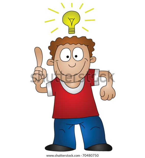 Cartoon man with bright idea isolated on white background