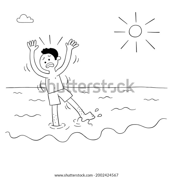 Cartoon Man Cant Swim Afraid Sea Stock Vector (Royalty Free) 2002424567 ...