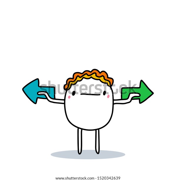Cartoon Man Choosing Between Arrows Left: เวกเตอร์สต็อก (ปลอดค่า ...