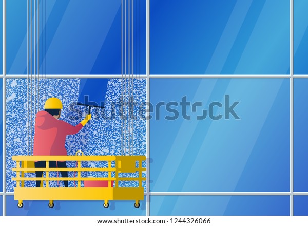 Cartoon Man Cleaning Windows Skyscraper Stock Vector (Royalty Free ...