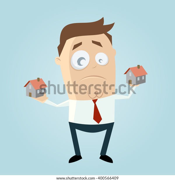 Cartoon Man Comparing Houses Stock Vector (Royalty Free) 400566409 ...
