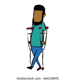 Cartoon Man Disability Walking On Crutches Stock Vector (Royalty Free ...