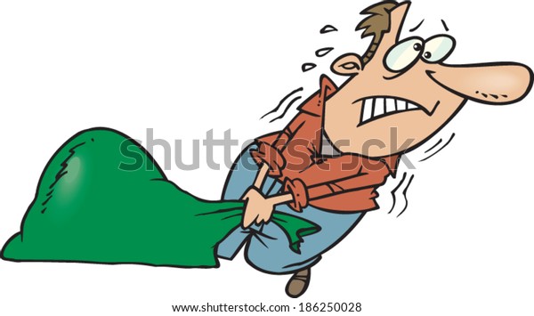 Cartoon Man Dragging Heavy Garbage Bag Stock Vector (Royalty Free ...